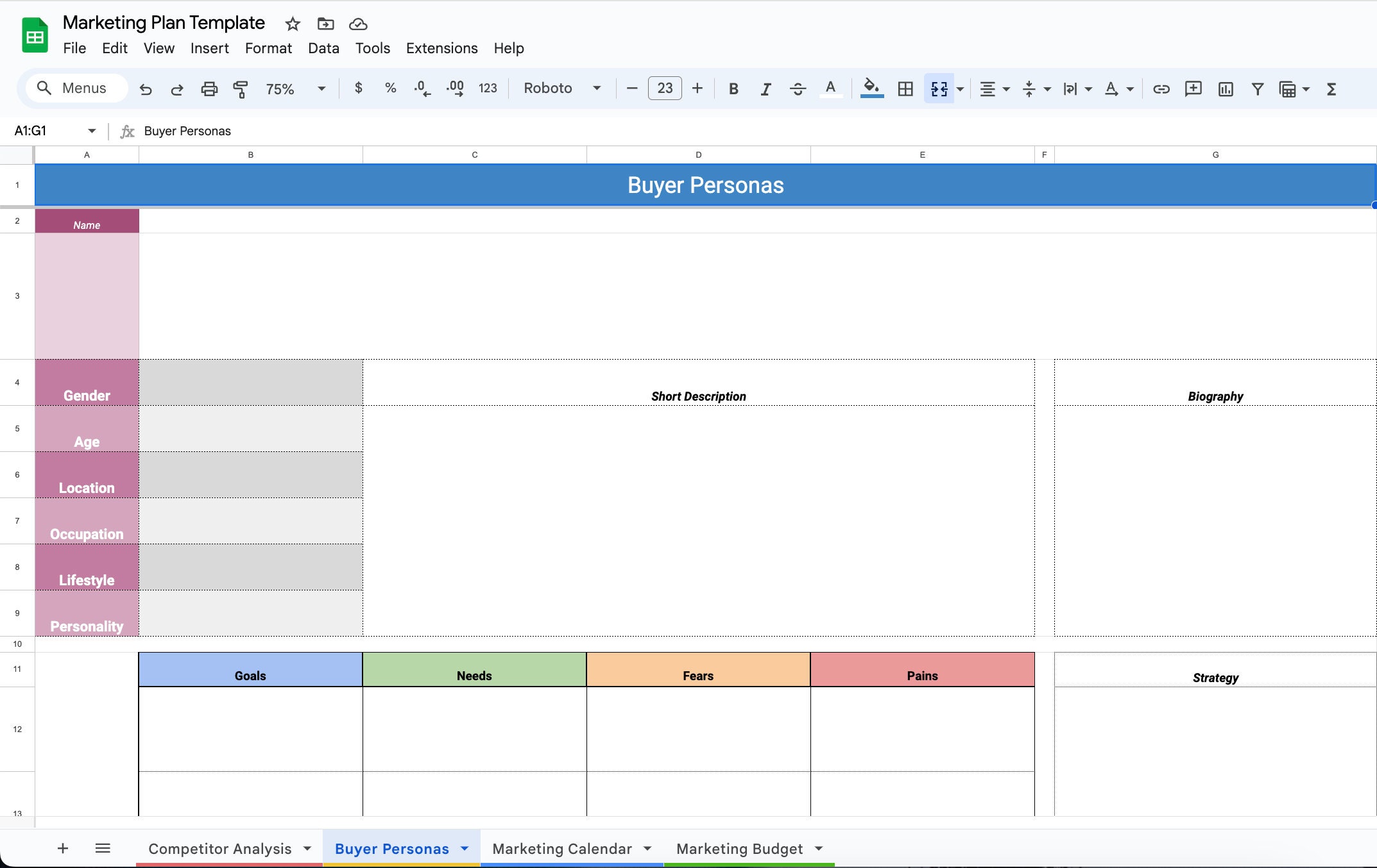 Marketing Strategic Planning Template - Google Sheet - Etsy