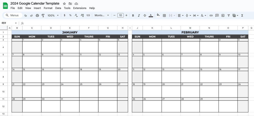 2024 Calendar - Google Sheet Planning Template (simple & Colorful) - Etsy
