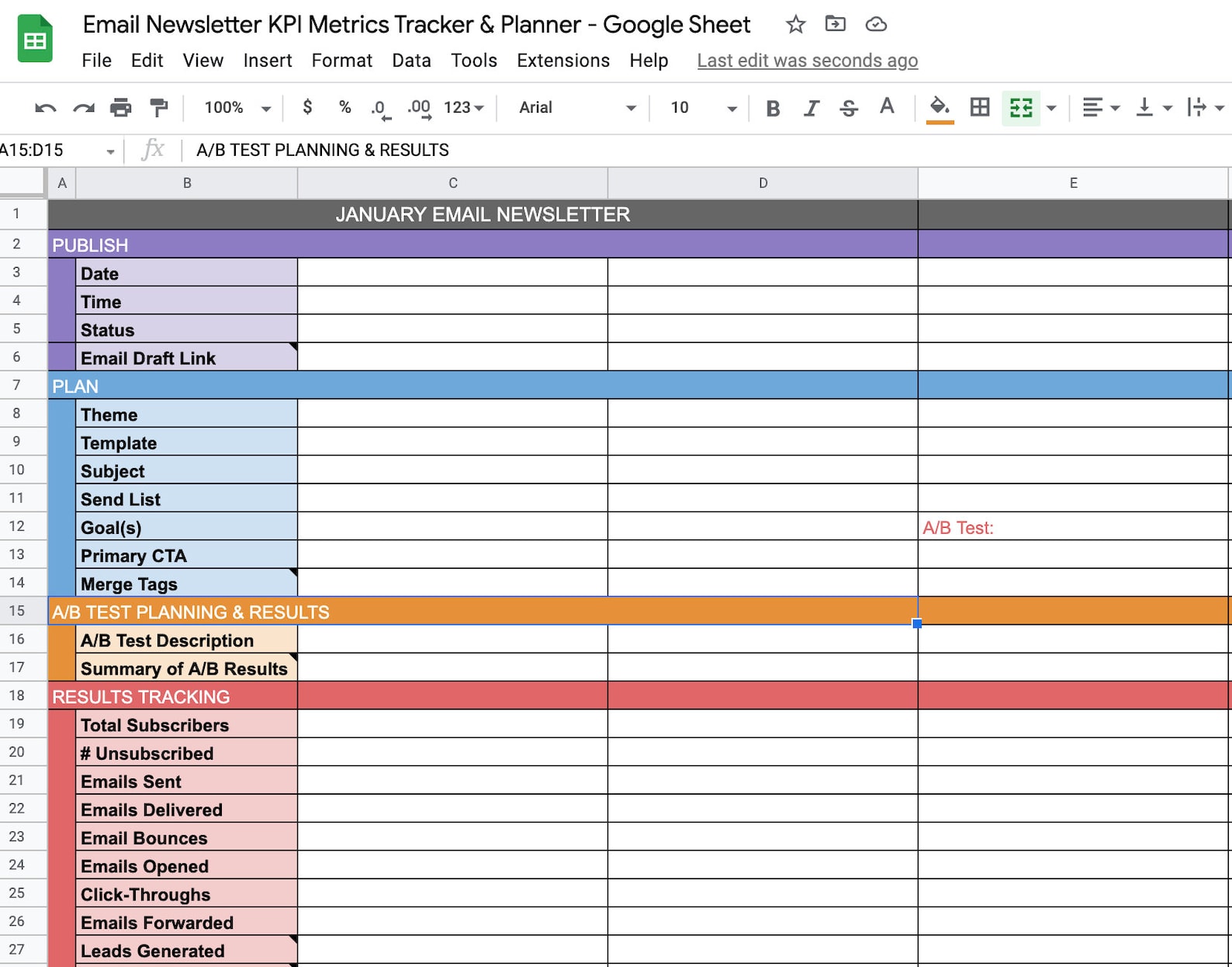 Email Newsletter KPI Metrics Tracker & Planner - Google Sheet - Etsy