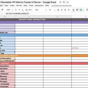 Email Newsletter KPI Metrics Tracker & Planner - Google Sheet - Etsy