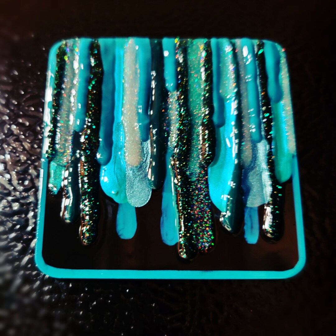 Teal & Black Paint Drip Magnet - Etsy