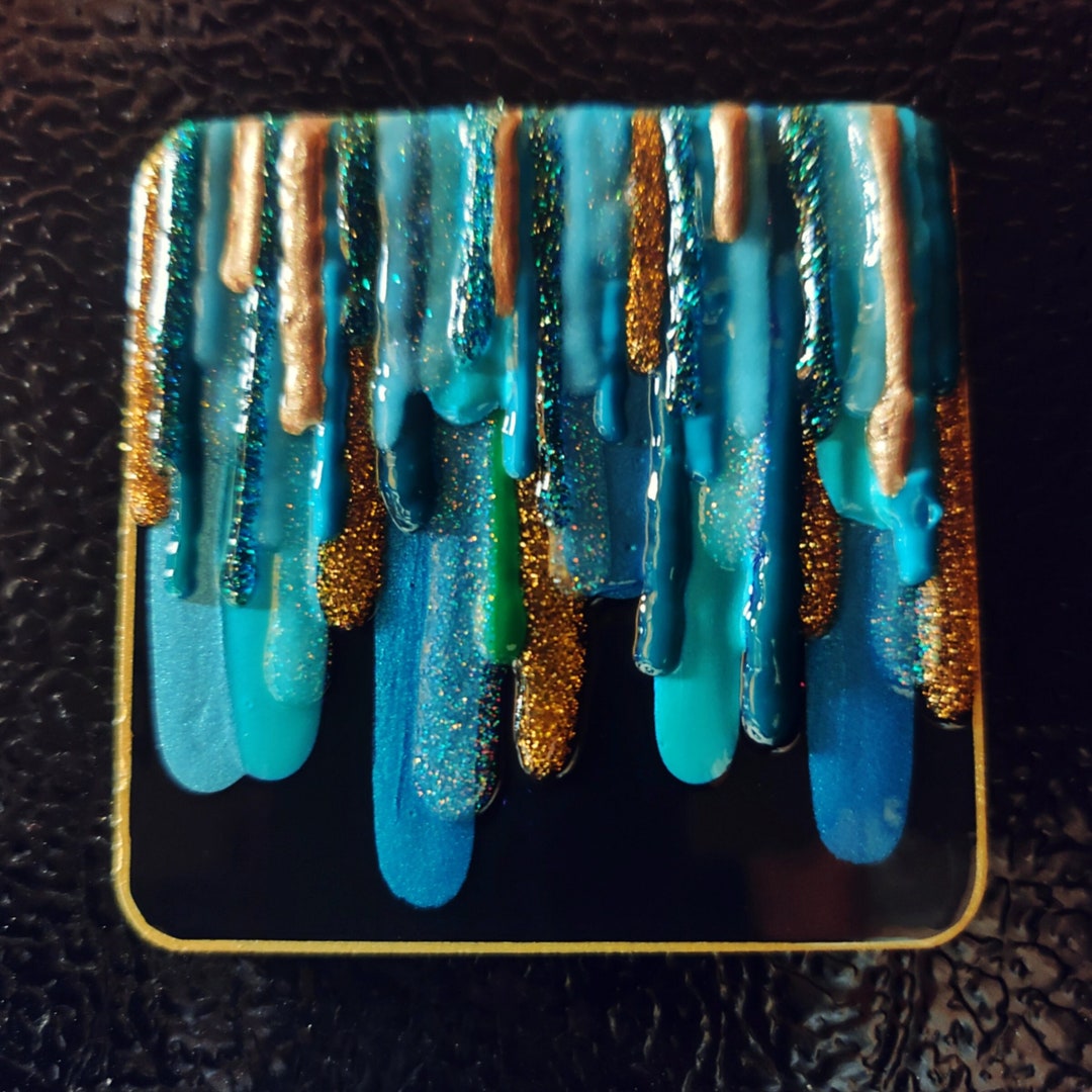 Teal & Gold Paint Drip Magnet - Etsy