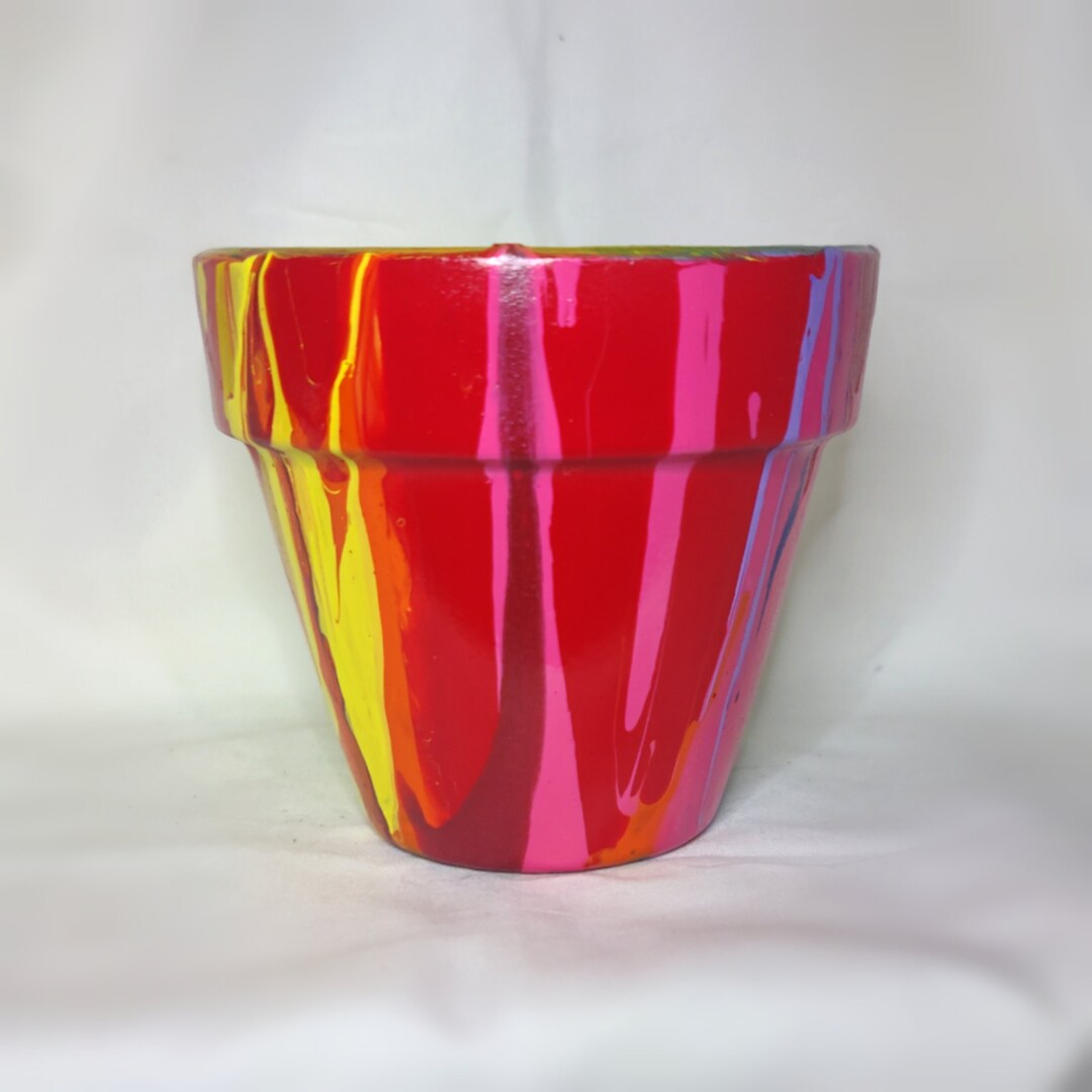 Rainbow Paint Pour Flowerpot 4 - Etsy