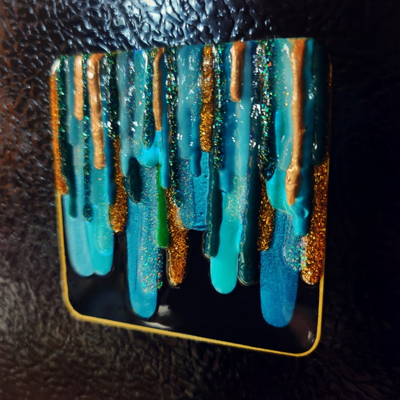 Teal & Gold Paint Drip Magnet - Etsy