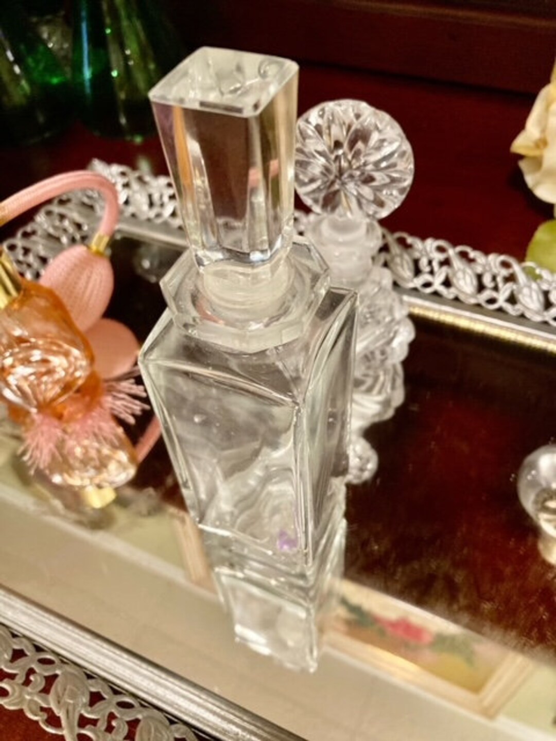 Beautiful Clear Glass Square Shaped Vintage Perfume Bottle - Etsy