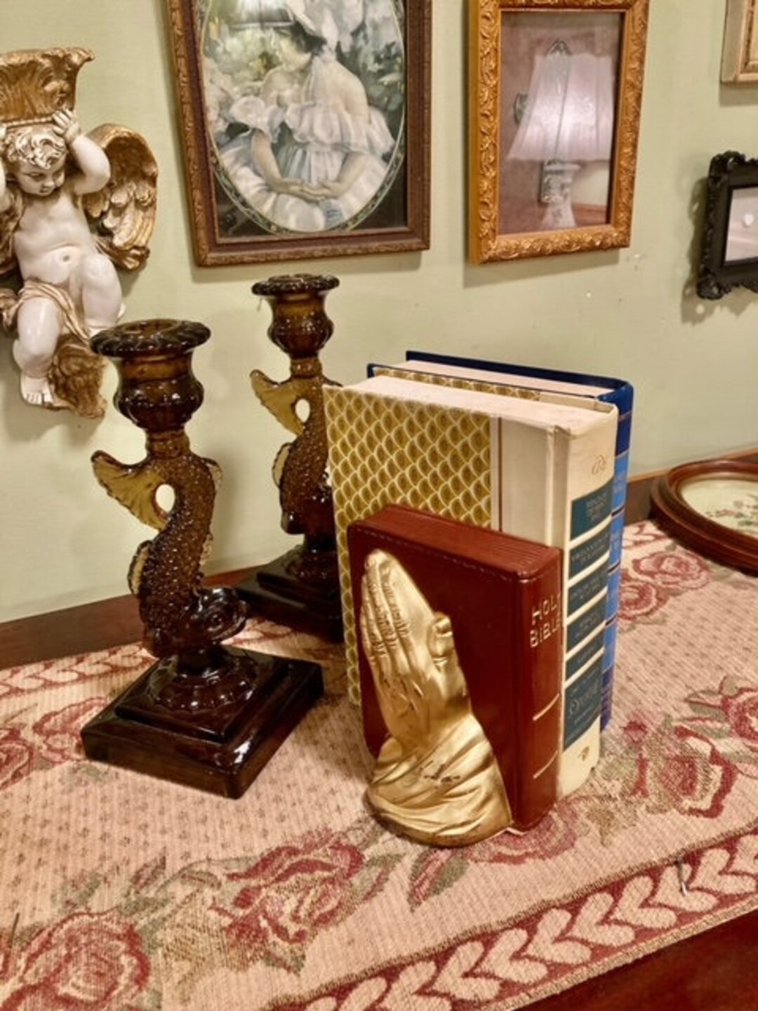 PAIR Vintage 1940s-50s HOLY BIBLE Bookends W/ Praying Hands - Weighted ...