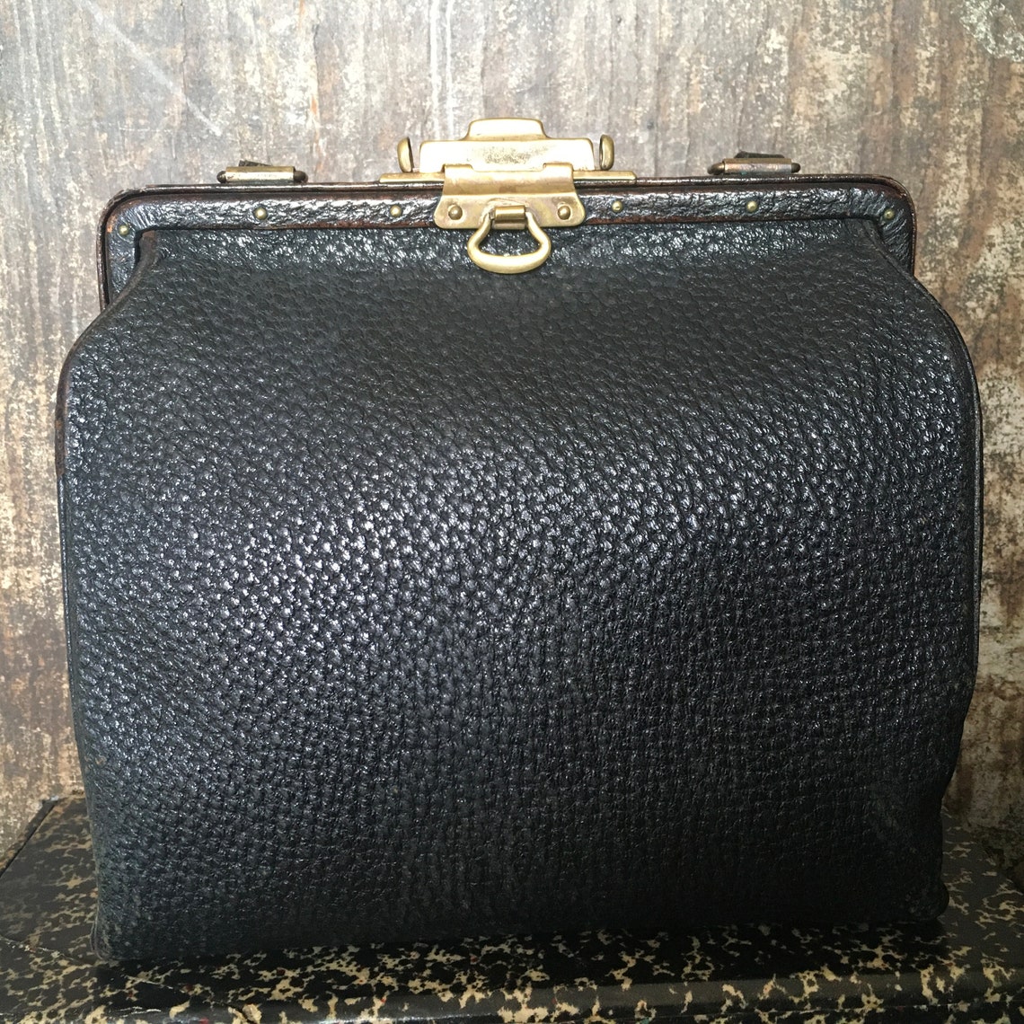 Antique Victorian/edwardian Handbag, Brass Hardware, 1900’s, Seal Grain ...