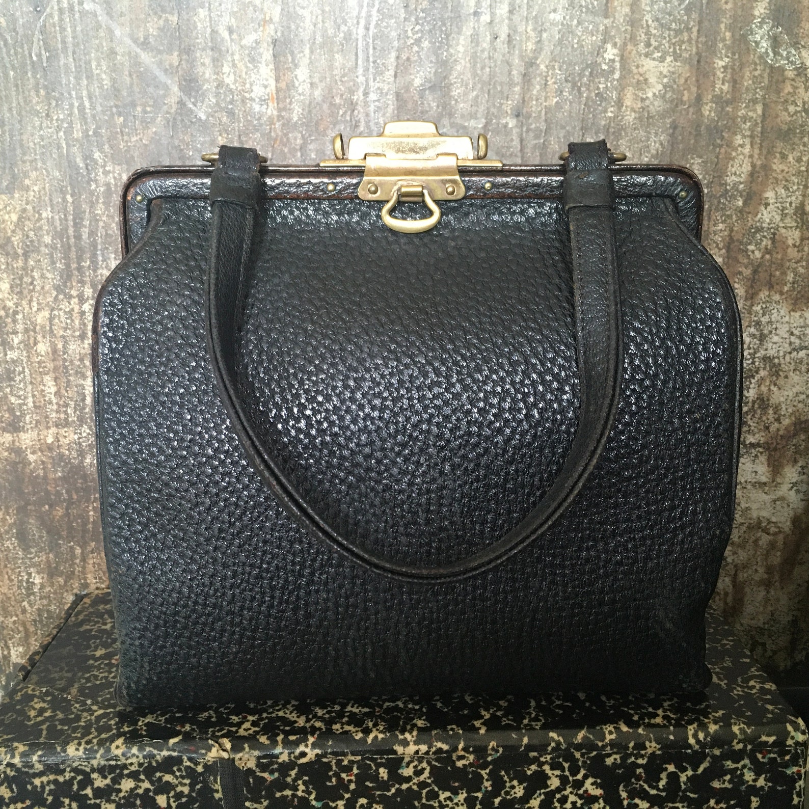 Antique Victorian/edwardian Handbag, Brass Hardware, 1900’s, Seal Grain ...