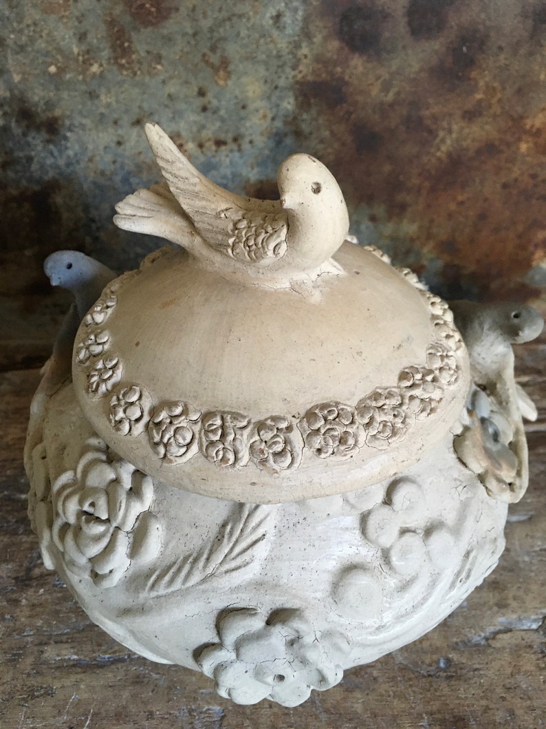 Old Mexico Sculpted Terra Cotta Jar, Lidded Vessel With Birds - Etsy