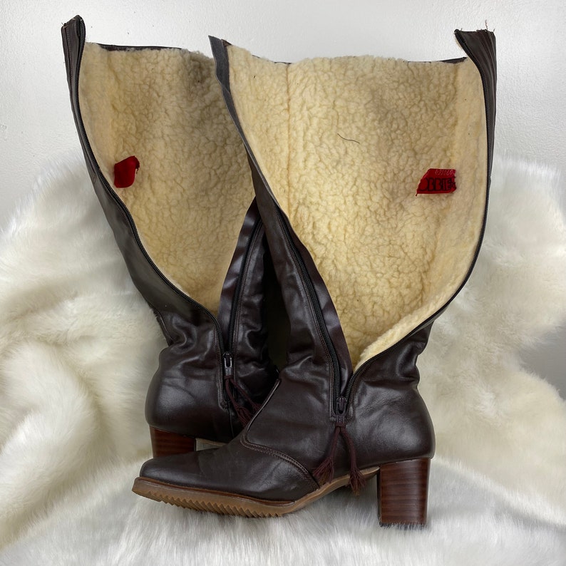 Vintage 60s Cobbies Knee High Brown Leather Sherpa Lined Boots - Etsy