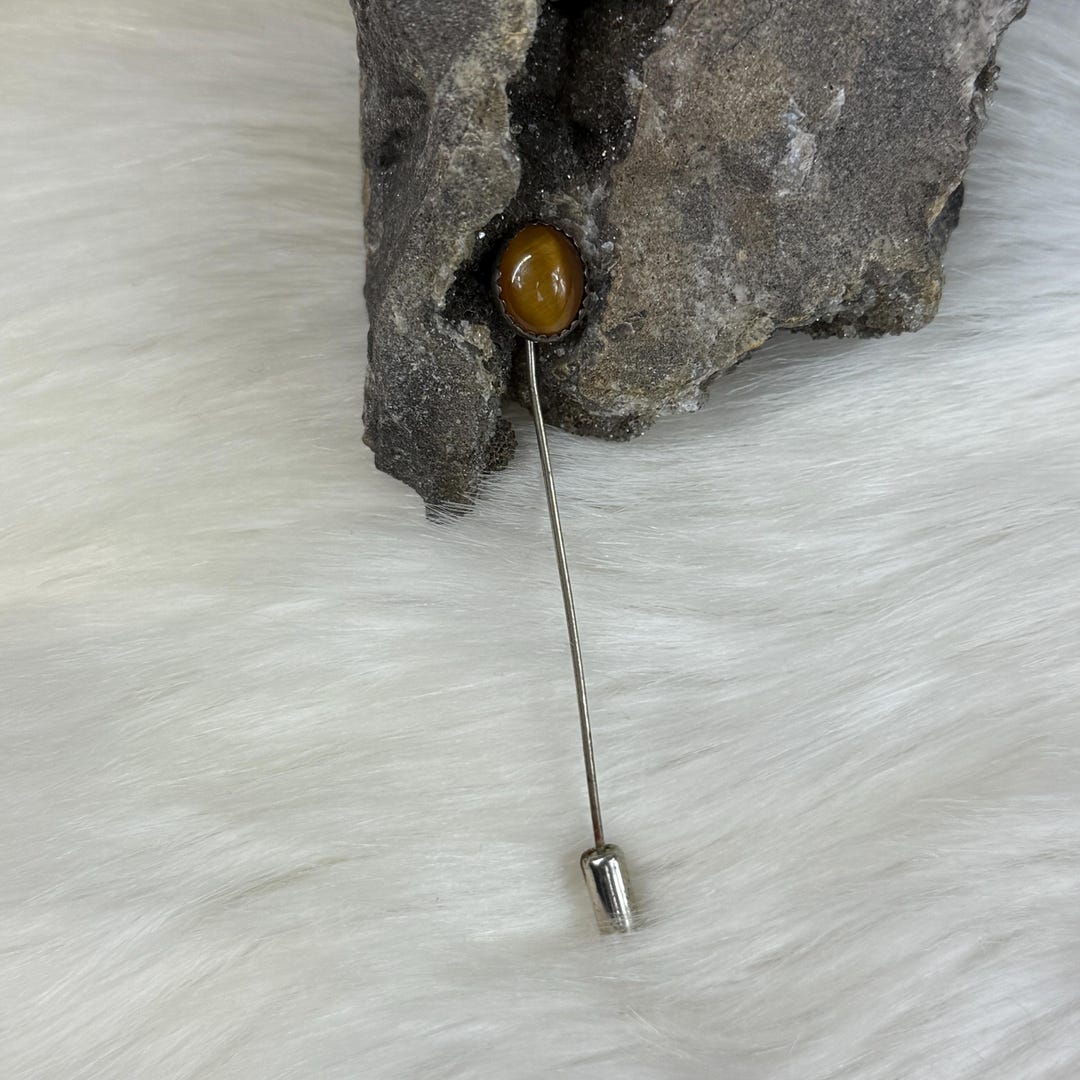 Vintage Sawtooth Set Oval Tiger's Eye Silver Tone Stick Pin - Etsy