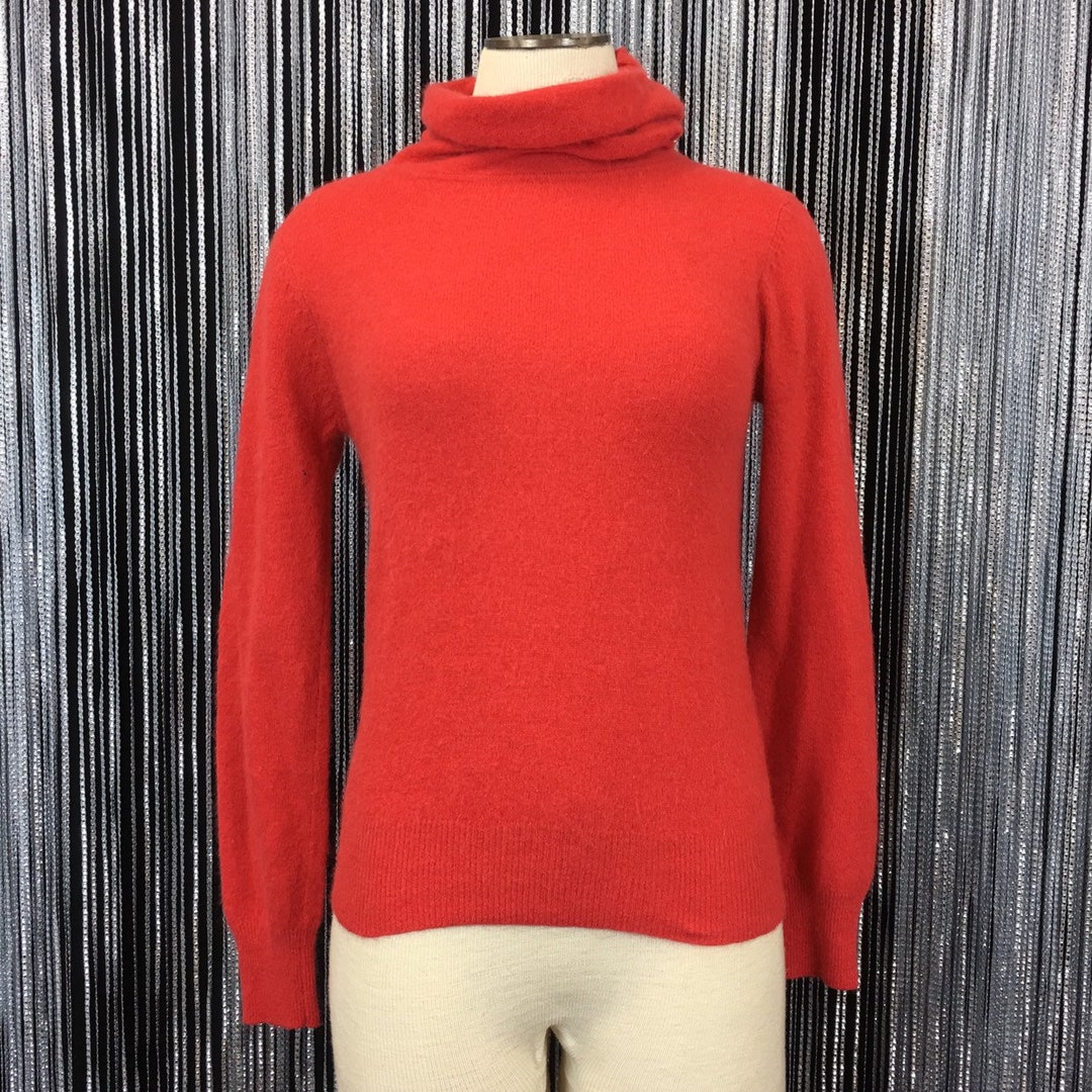 Red Angora Lambswool Blend Turtleneck Sweater, Vintage, Medium, Free ...