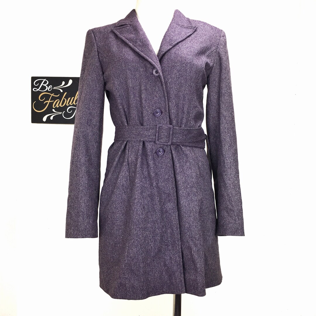 Vintage 90s Hennes Marbled Purple Wool Blend Trench Blazer Jacket Free ...
