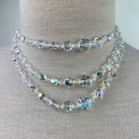 Vintage Japan Ab Crystal Bead Three Strand Necklace 1… Gem