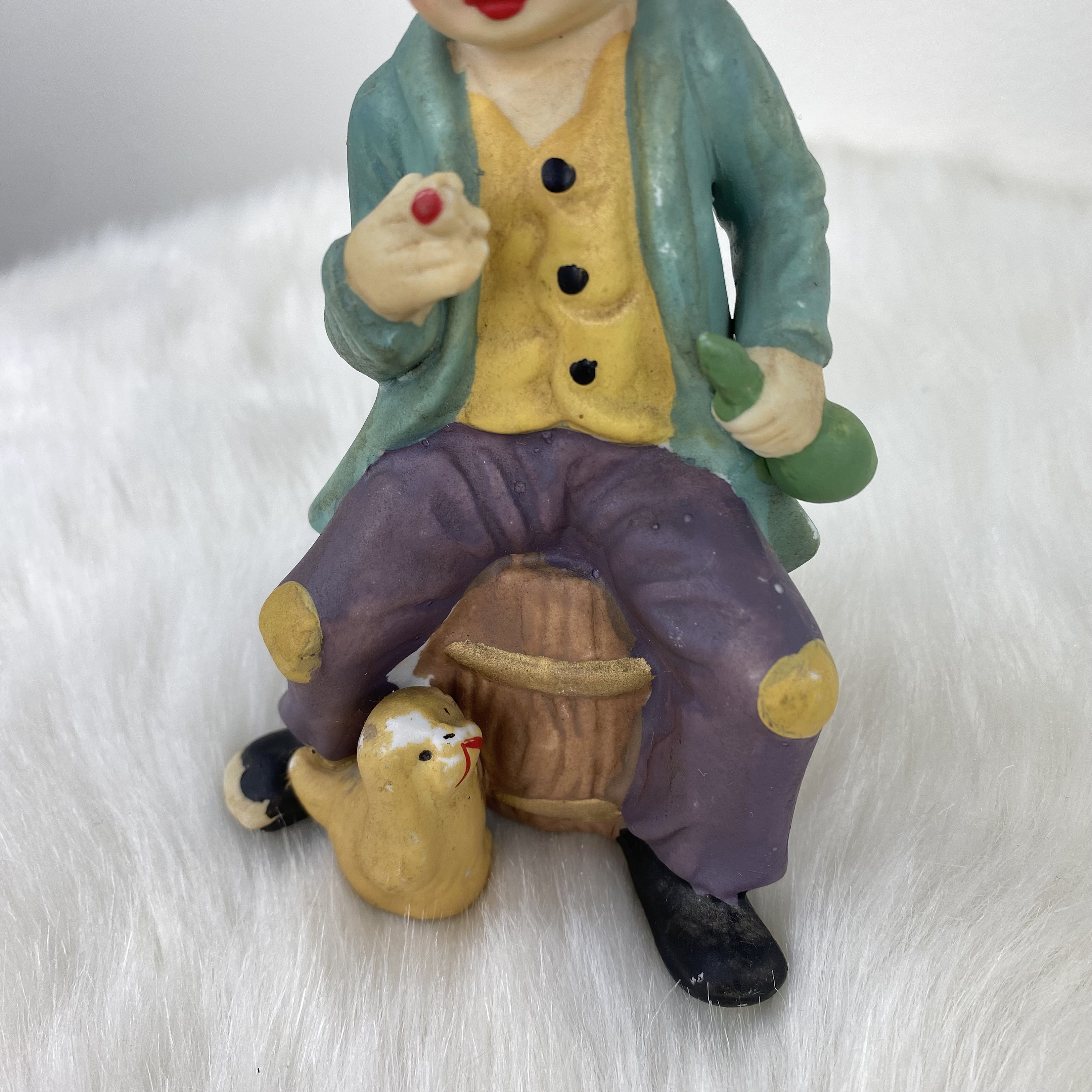 Vintage Porcelain Hobo Clown on Barrel With Dog Figurine Made in China ...