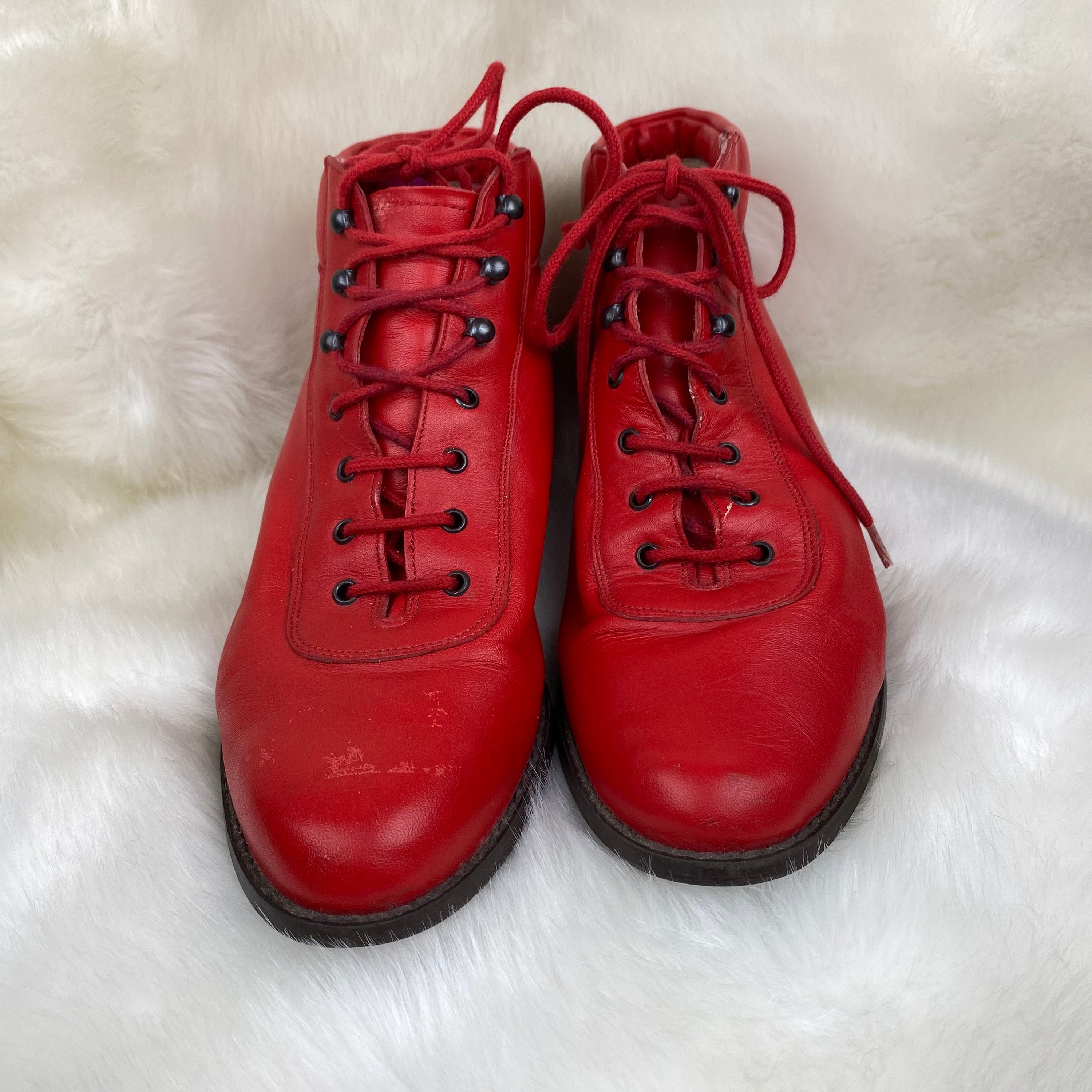 Vintage 9B Red Ankle Pixie Boots Leather Lace-up - Etsy