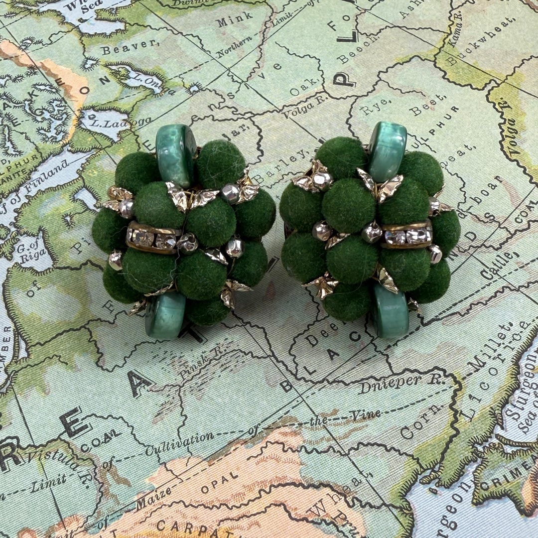 Vintage Japan Green Fuzzy Moss Clip-on Earrings - Etsy