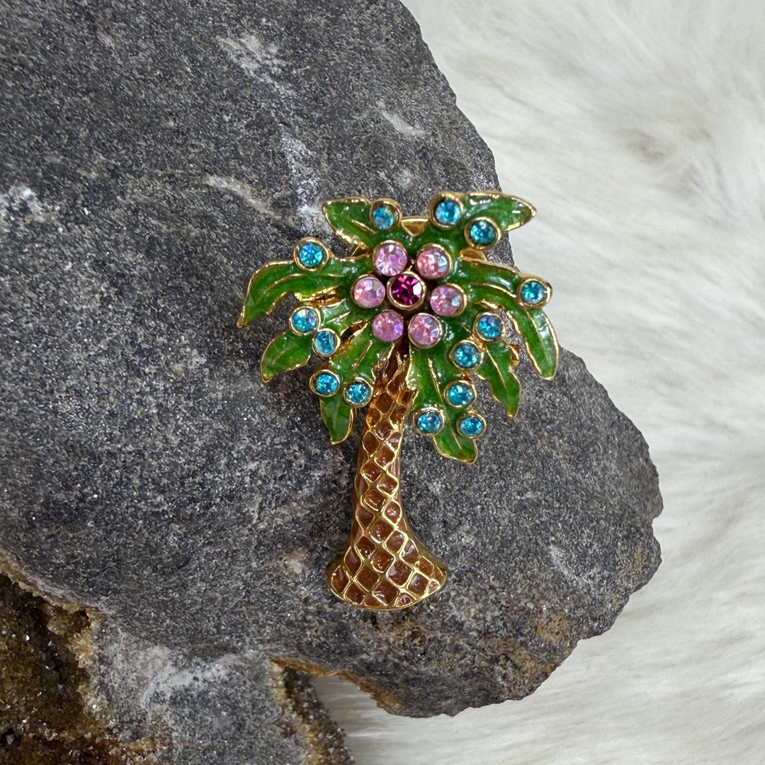 Vintage Avon Palm Tree Enamel Rhinestone Lapel Pin - Etsy