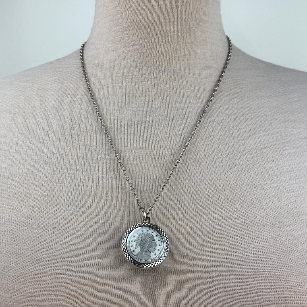 Vintage Reversible Native American Coin & Faux Turquoise Cab Silver ...