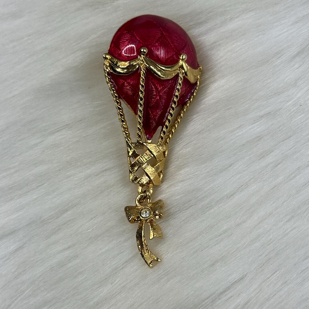 Vintage AVON Enamel Red & Gold Tone Hot Air Balloon Pin Lapel Tie Tack ...