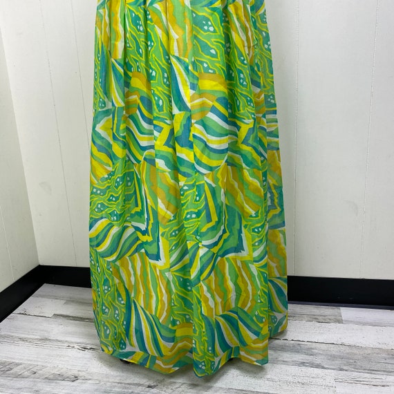 Vintage Green, Yellow & Blue Swirl Prom Dress Ruffle - Gem