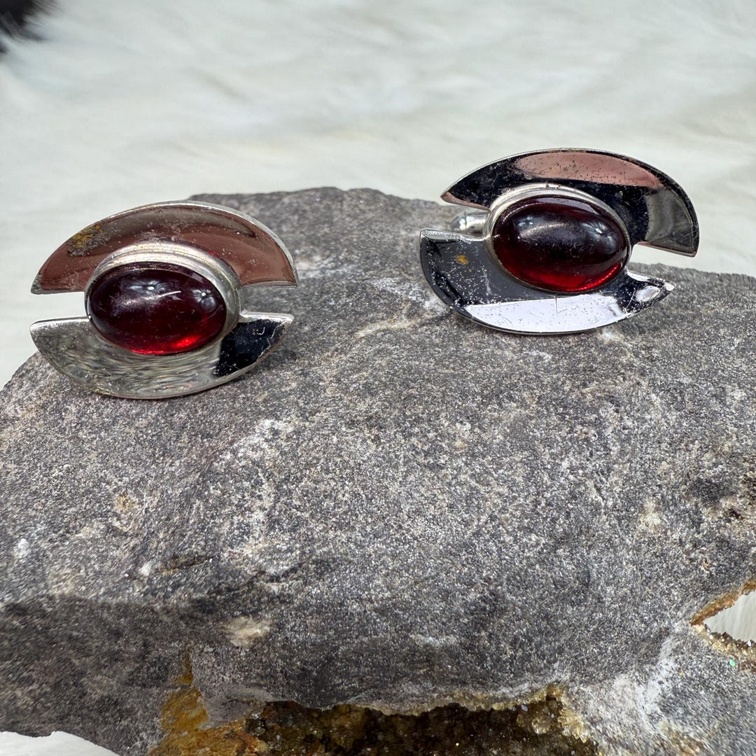 Vintage Anson Silver Tone Oval Red Cab Cuff Links - Etsy