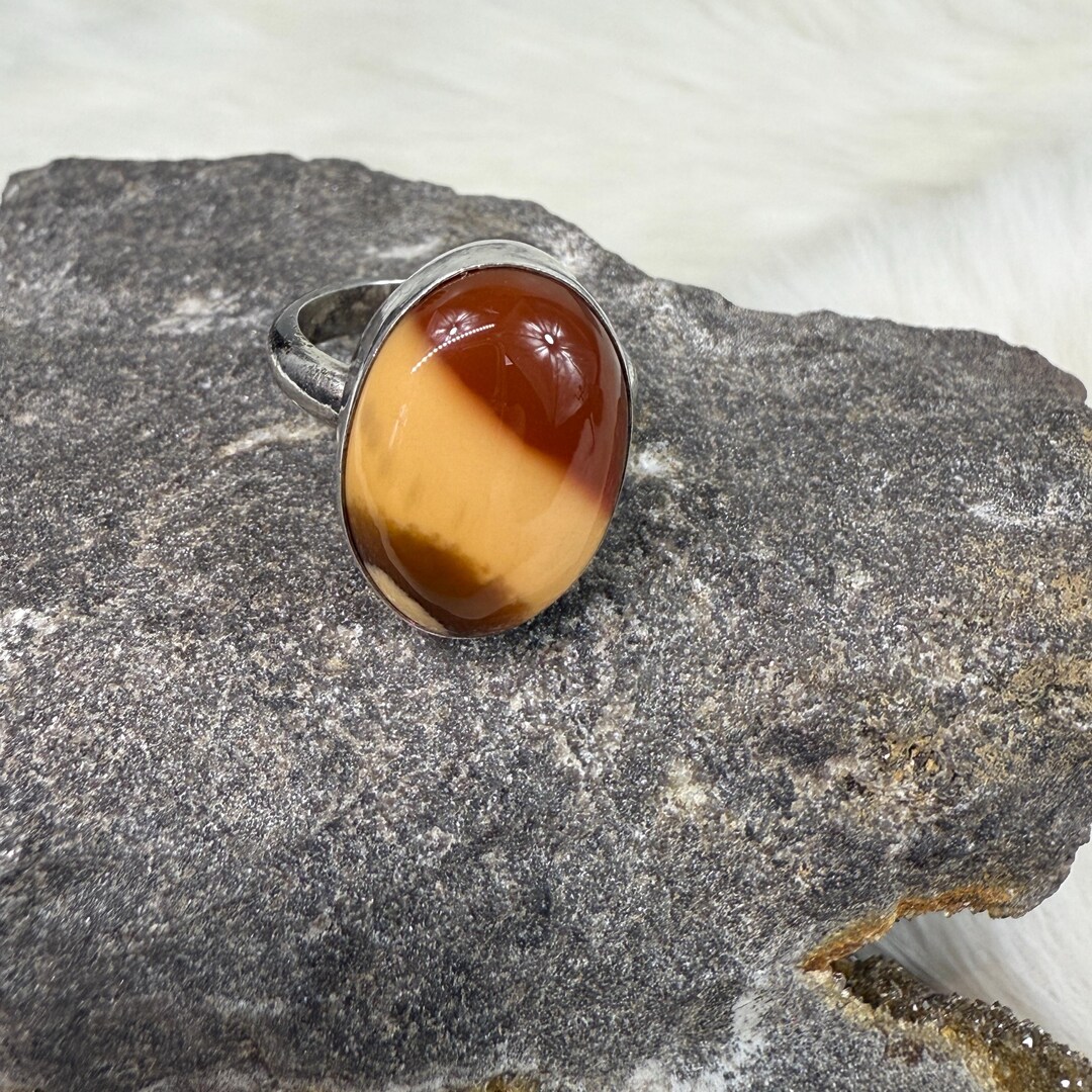 Sterling Silver Oval Agate Stone Ring Swirl Caramel Size 5.75 - Etsy