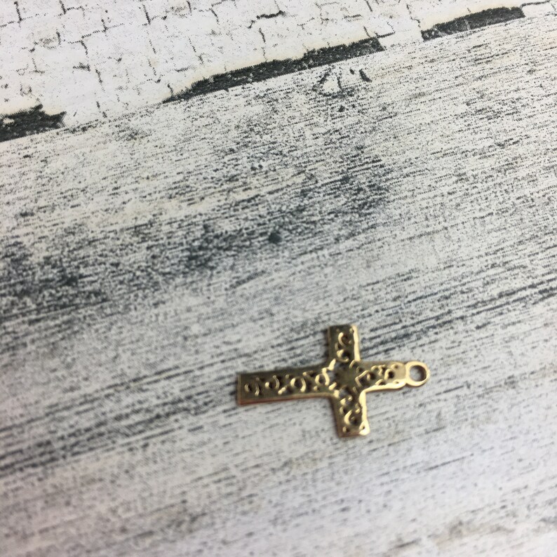14K Gold Scrollwork Cut-out Cross Charm - Etsy