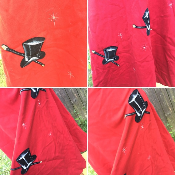 Vintage 50s Red Felt Magician Magic Top Hat Wand Rhin… - Gem