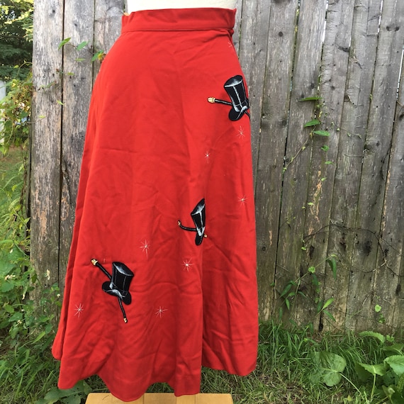 Vintage 50s Red Felt Magician Magic Top Hat Wand Rhin… - Gem