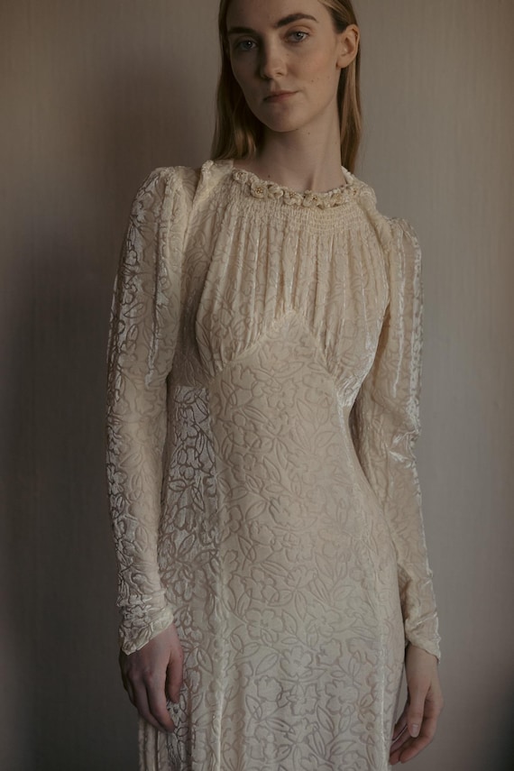 Rare antique 1930s wedding gown Devore burnout silk … - Gem