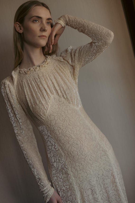 Rare antique 1930s wedding gown Devore burnout silk … - Gem