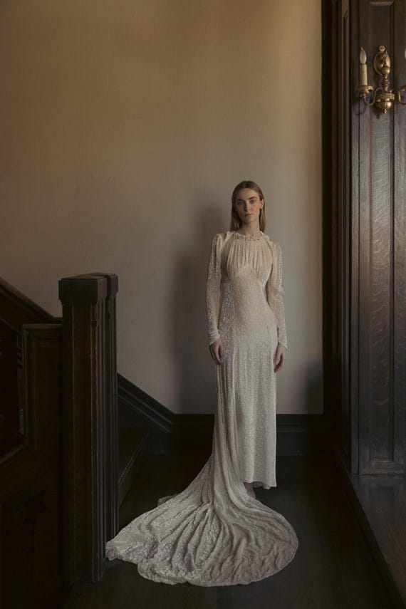 Rare antique 1930s wedding gown Devore burnout silk … - Gem