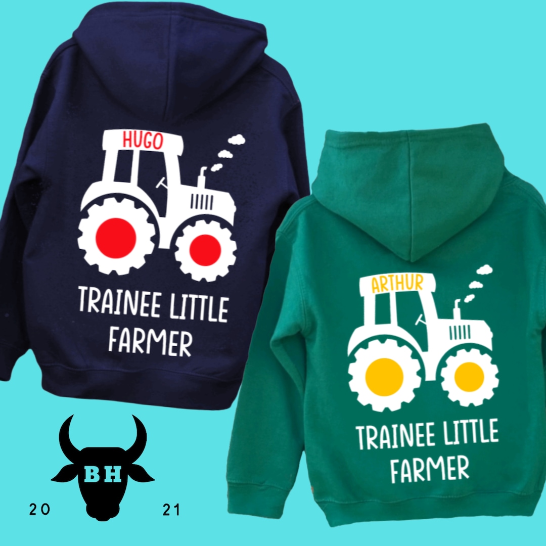 Personalised Kids Tractor 'trainee Little Farmer' Hoodie Jumper - Etsy UK
