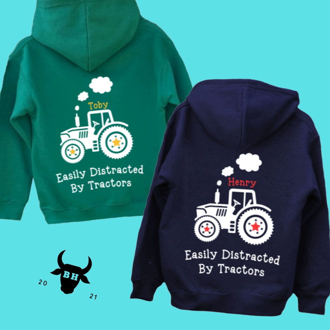 Personalised Kids Tractor 'easily Distracted by Tractors' Jumper Hoodie ...
