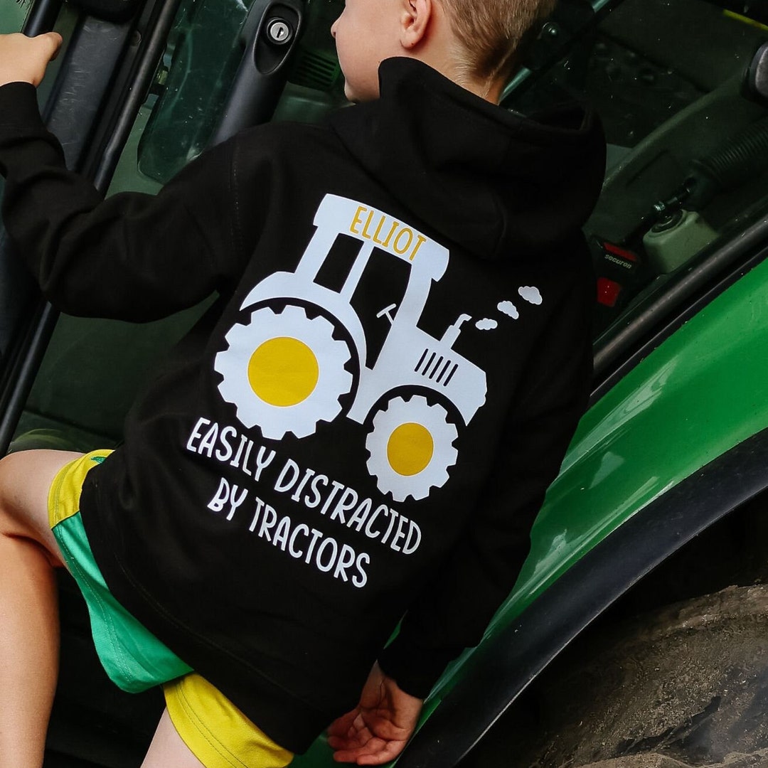 Personalised Kids Tractor 'easily Distracted by Tractors' Hoodie Jumper ...