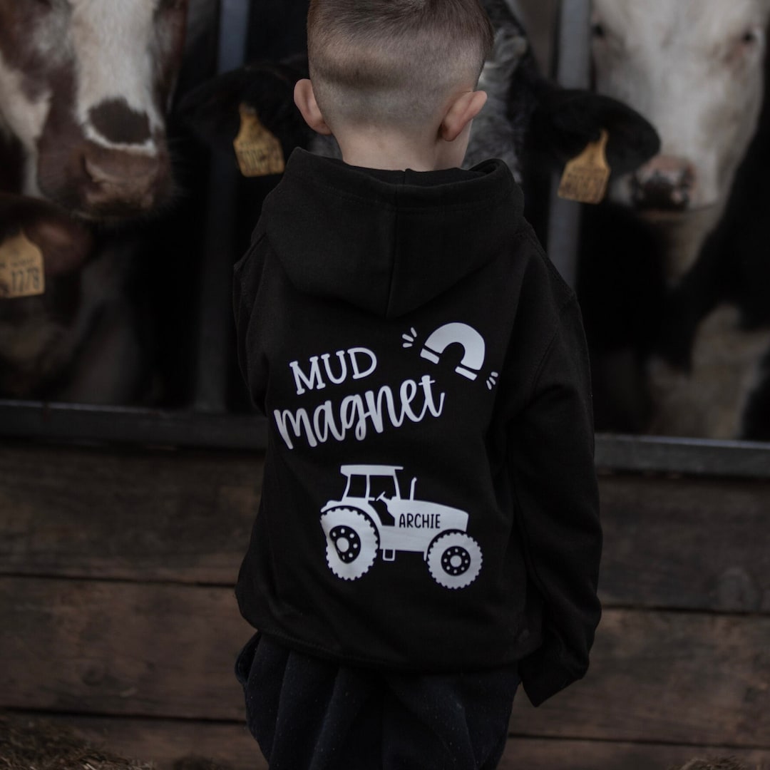 Personalised Kids Tractor 'mud Magnet' Hoodie Jumper Farming Farm ...