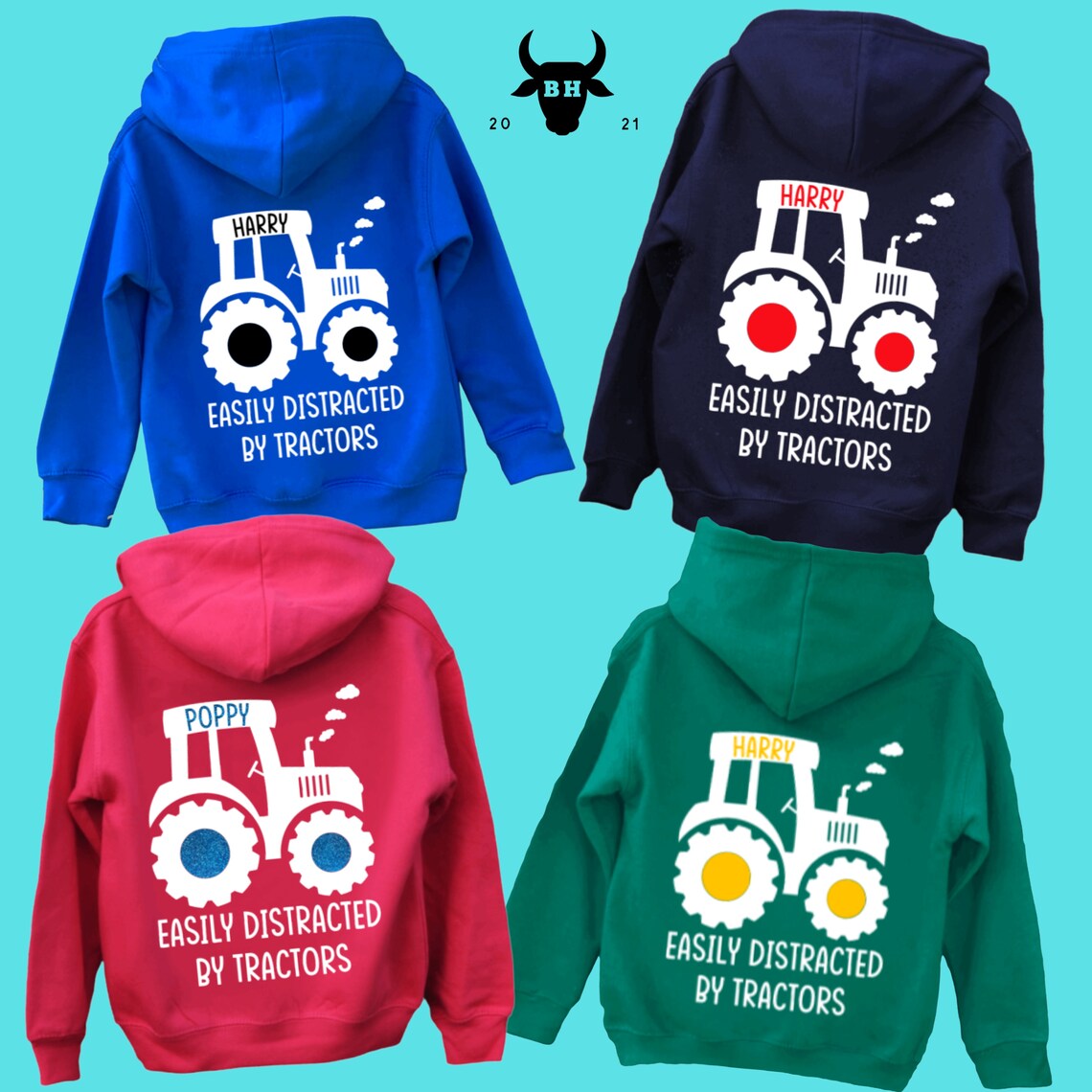 Personalised Kids Tractor 'easily Distracted by Tractors' Hoodie Jumper ...