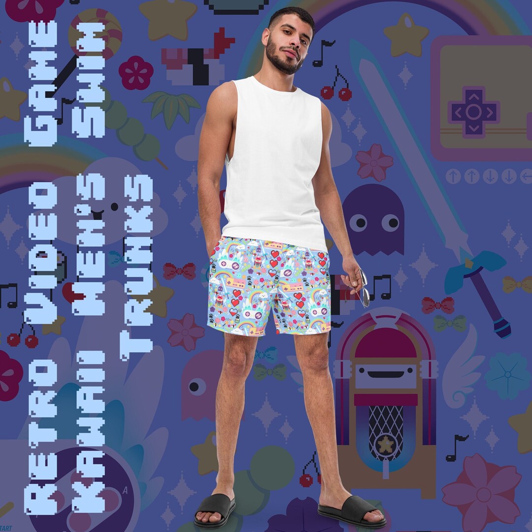 Kawaii Retro Video Games Men's Swim Trunks Super Fun in the Sun for ...