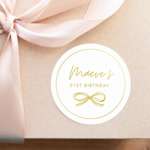 Personalized Bow Birthday Stickers, 21st Birthday Sticker, Gold Foil ...