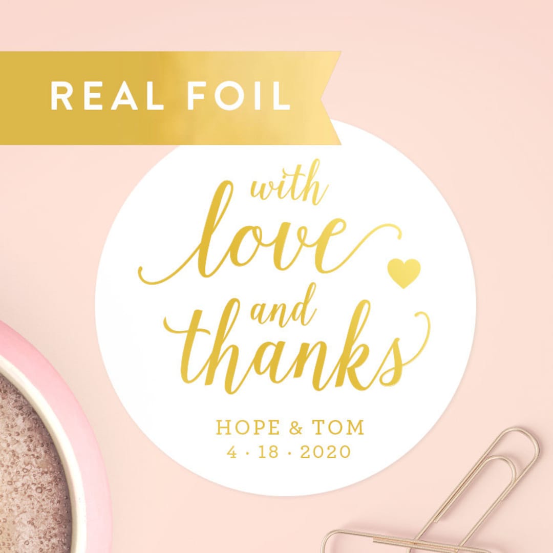 With Love and Thanks Sticker, Thank You Stickers, Wedding Favor ...