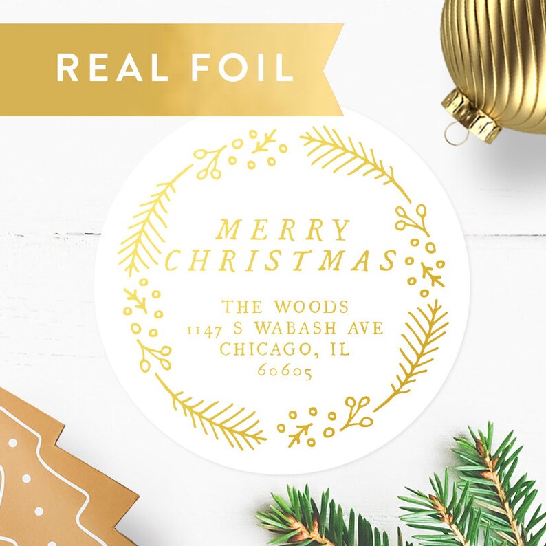 Christmas Address Labels Gold Christmas Stickers Wreath - Etsy