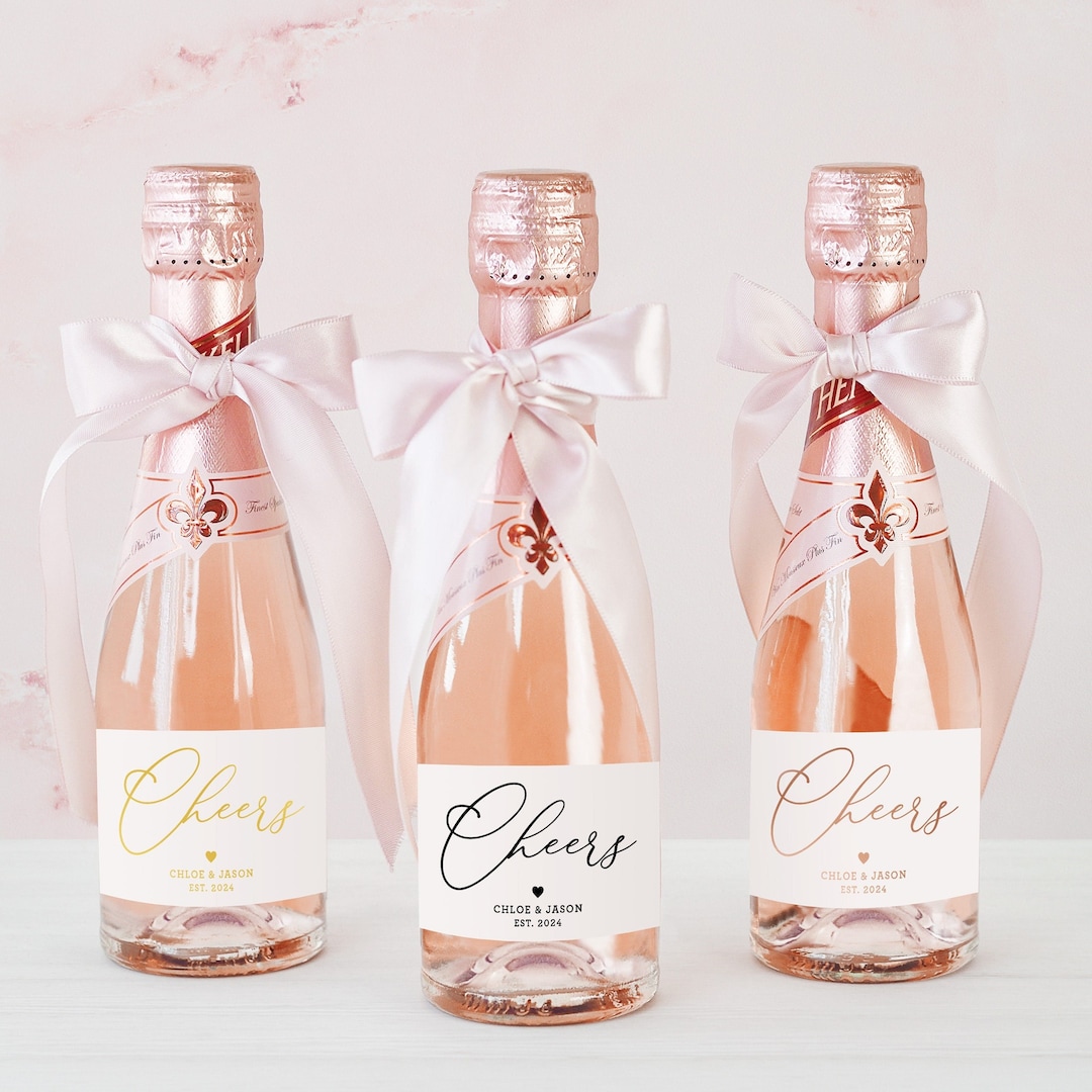 Mini Champagne Labels, Cheers Labels, Wedding Labels, Rose Gold Foil ...
