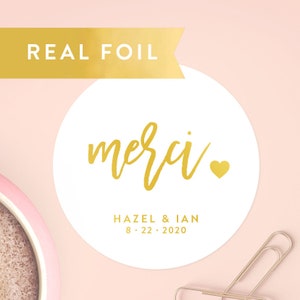 Merci Stickers for Favors, Gold Foil Favor Labels, Wedding Favor ...