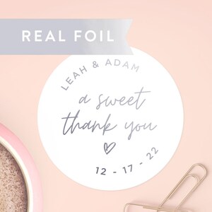 A Sweet Thank You Stickers, Gold Foil, Silver Foil, Wedding Stickers ...