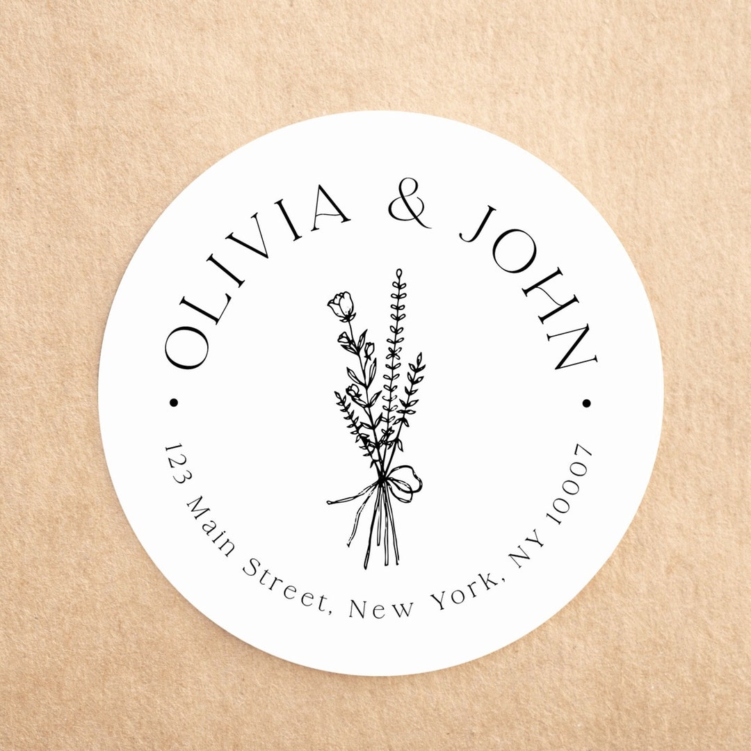 Round Address Labels, Floral Return Address Label, Wild Flowers Return ...