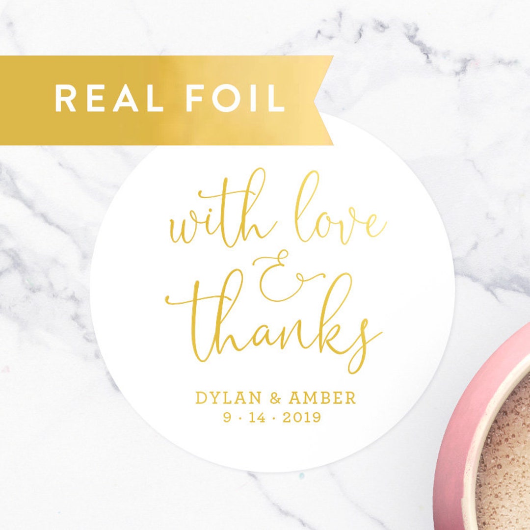 With Love and Thanks Sticker, Thank You Sticker, Wedding Favor Sticker ...
