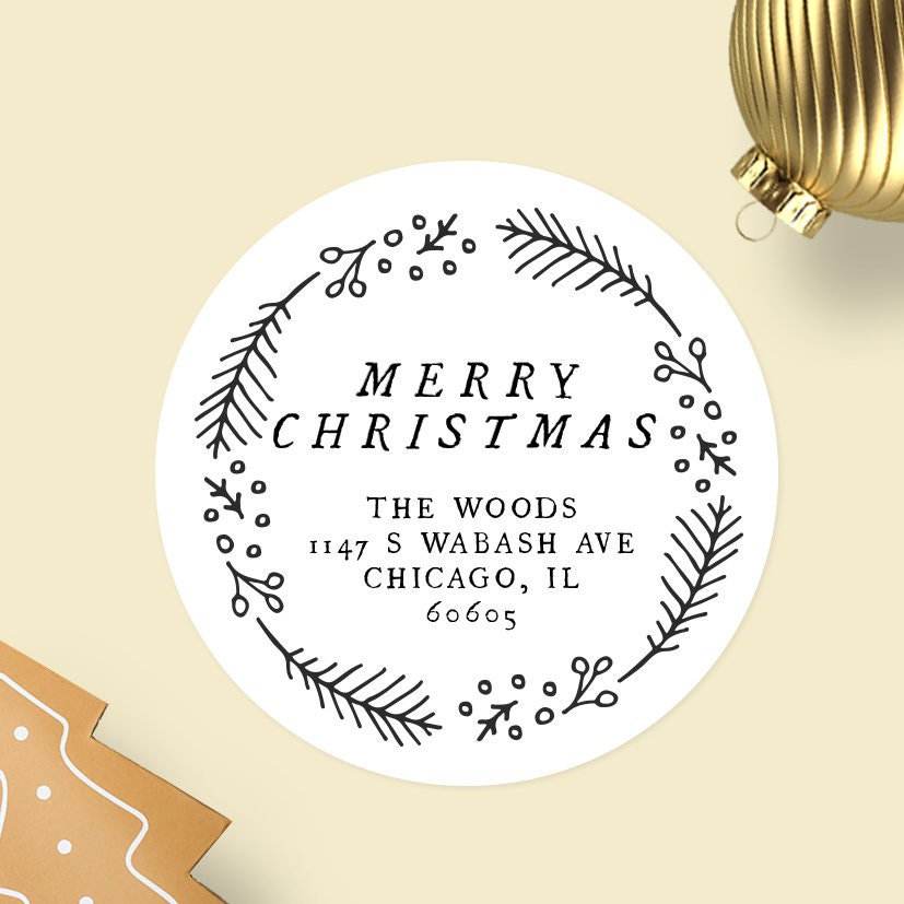Christmas Address Labels Gold Christmas Stickers Wreath - Etsy