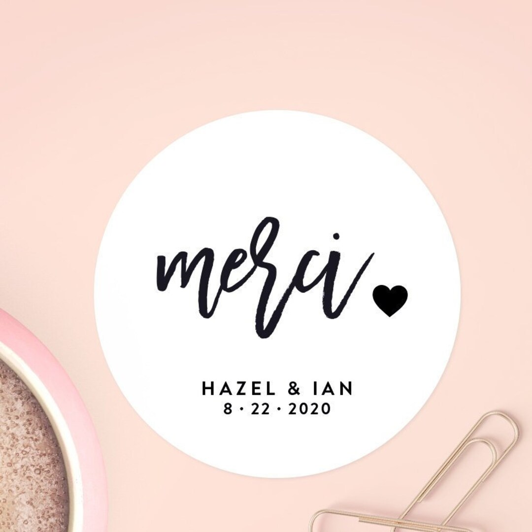 Merci Stickers for Favors, Gold Foil Favor Labels, Wedding Favor ...