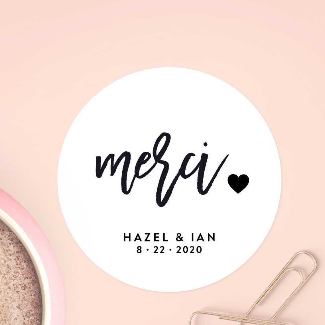 Merci Stickers for Favors Gold Foil Favor Labels Wedding | Etsy